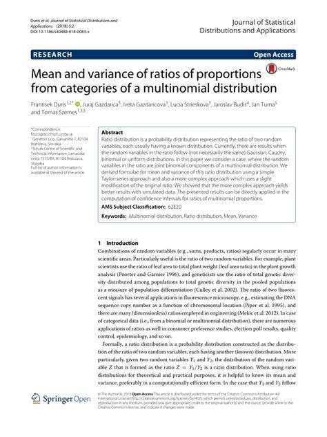 Pdf Mean And Variance Of Ratios Of Proportions From Categories Of A