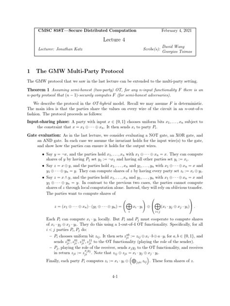 Lecture4 Gmw Protocol Micro Controller Pdf Applied Mathematics