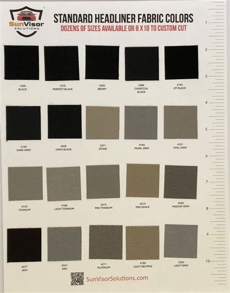 Standard Fabric Color Chart For Sun Visor Warning Label Covers Etsy