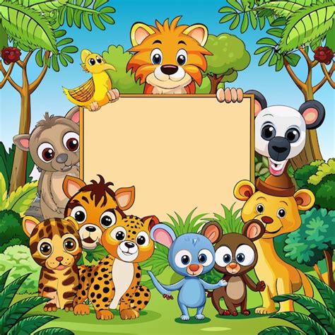Una Imagen De Dibujos Animados De Un Grupo De Animales Salvajes Con Un