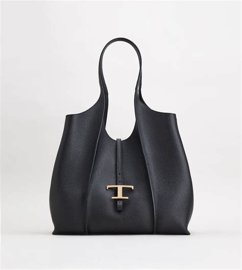 Tods Black T Timeless Shopping Bag In Leather Medium Luxinabox