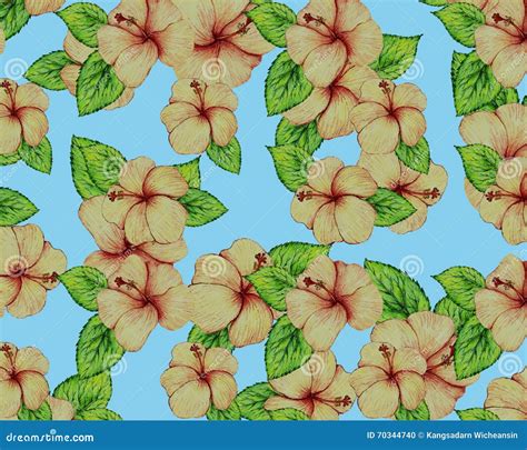 Summer Hibiscus Seamless Patterns On Zigzag Black Lines Tropical