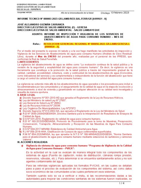 Informe De Inspección Y Vigilancia De Los Servicios De Abastecimiento