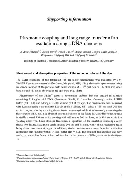 Pdf Plasmonic Coupling And Long Range Transfer Of An Excitation Along
