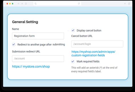 shopify custom registration fields app extendons