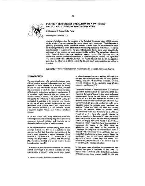 Pdf Position Sensorless Operation Of A Switched Reluctance Drive Based On Observer