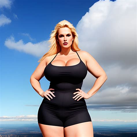 Very Tall Robust Curvy Blonde Girl Standing Under Clouds Arthubai