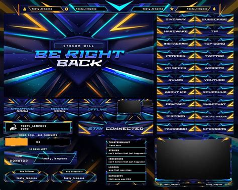 Electric Blue And Orange Animated Twitch Overlay Package Webcam
