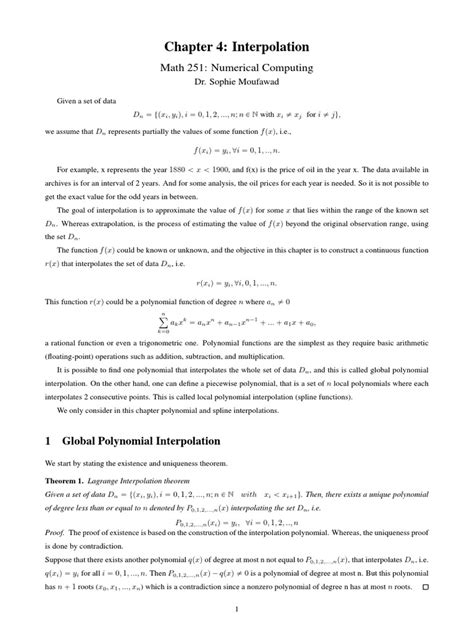 Chapter 4 Interpolation Math 251 Numerical Computing Pdf Spline Mathematics Interpolation