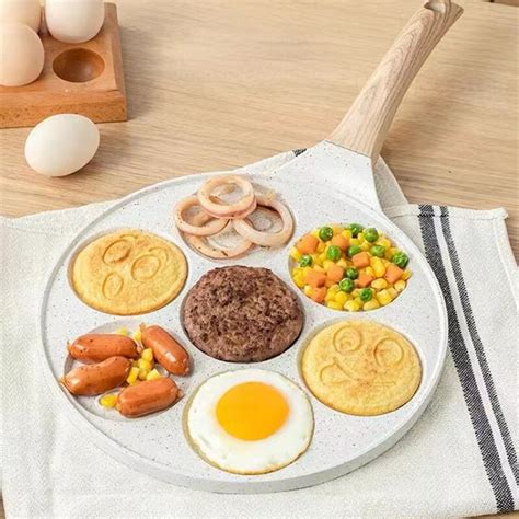 의료용 돌 7 홀 스마일 코팅 계란 팬 햄버거 팬케이크 팬 아침 식사 팬케이크 인덕션 쿠커 가스 적합한 프라이팬