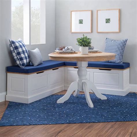 Tobin Traditional Wood Backless Storage Corner Breakfast Nook Cushion