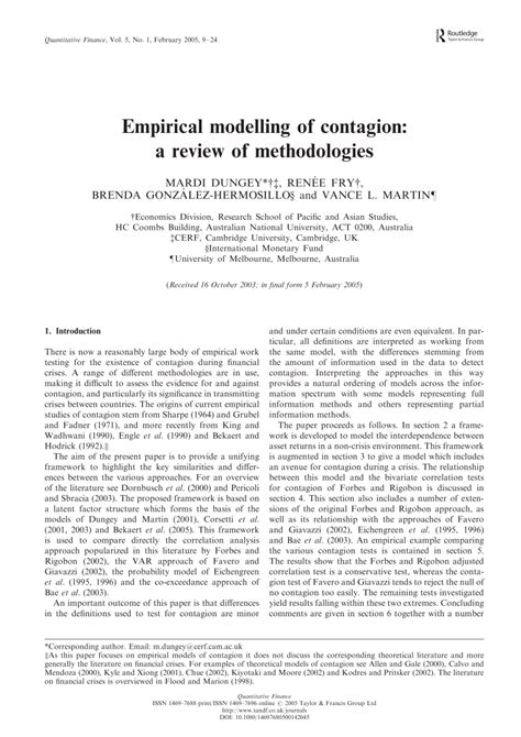 PDF Empirical Modeling Of Contagion A Review Of Methodologies