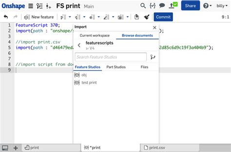 importing a fs into a document — onshape