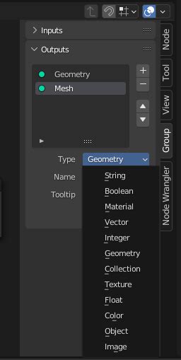 how could i set the datatype of a value in group input output geometry