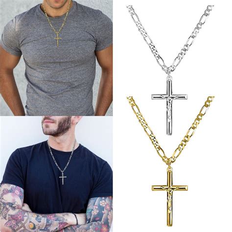 Cheap Men's 18K Yellow Gold Plated Crucifix Cross Necklace With 24in ...