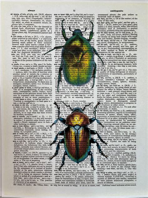 Bugs Green Blue Dictionary Page Digital Print Etsy