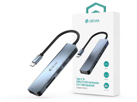 Devia USB Type C 3xUSB 3 0 PD Kártyaolvasó elosztó adapter Devia Leopard5in1 Hub