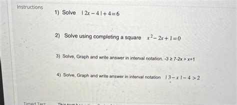 solved 1 solve ∣2x−4∣ 4 6 2 solve using completing a