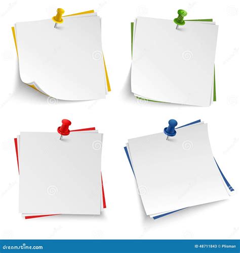 Note Paper With Push Colored Pin Template Stock Vector Illustration