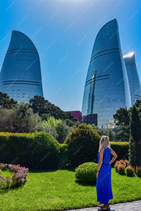 Premium Photo Baku Azerbaijan May 9 2019 A Girl In Front Of The Flame