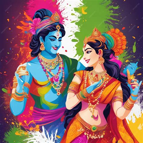 Premium Photo Vector Holi Greetings With Joyful Krishna And Radha