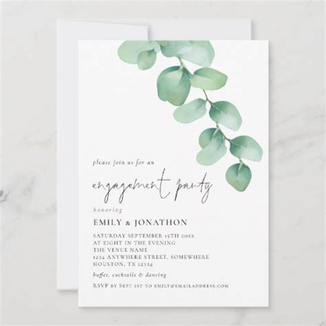 Watercolor Eucalyptus Script Engagement Party Invitation Zazzle