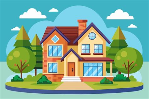 배경에 집이 있는 집의 만화 프리미엄 벡터