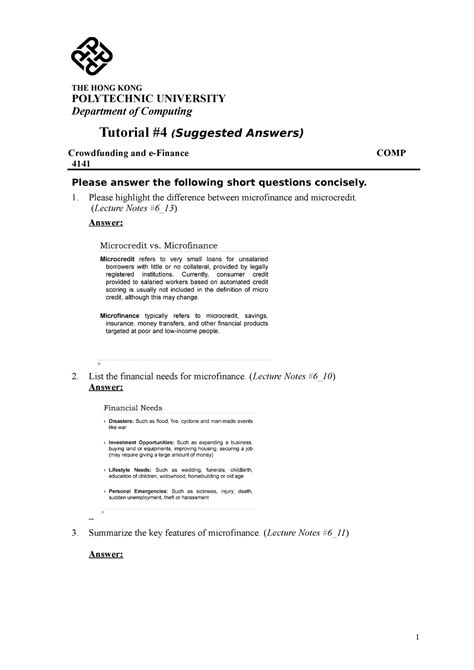 COMP Tut Ans Tutorial THE HONG KONG POLYTECHNIC UNIVERSITY Department Of Computing