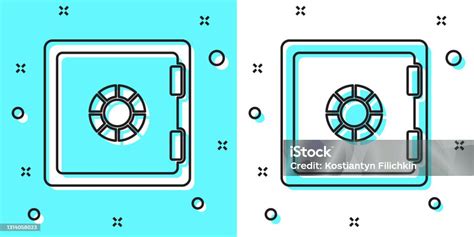녹색과 흰색 배경에 격리 된 블랙 라인 안전 아이콘 도어는 조합 잠금 장치가있는 은행 금고를 안전하게 보호합니다 신뢰할 수 있는 데이터 보호 임의동적 모양 벡터 가능성에