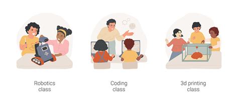 기술 및 과학 수업은 만화 벡터 일러스트 레이 션 세트를 분리했습니다 아이에 대한 스톡 벡터 아트 및 기타 이미지 아이 컴퓨터 3차원 형태 Istock