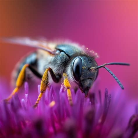 La Abeja Melífera Recolecta Polen Y Néctar En La Vista Macro De La