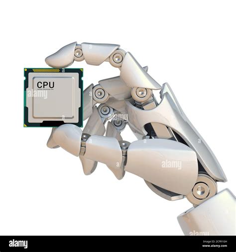 robotic hand holding processor chip artificial intelligence concept