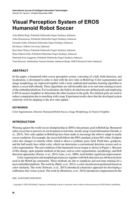 Pdf Visual Perception System Of Eros Humanoid Robot Soccer