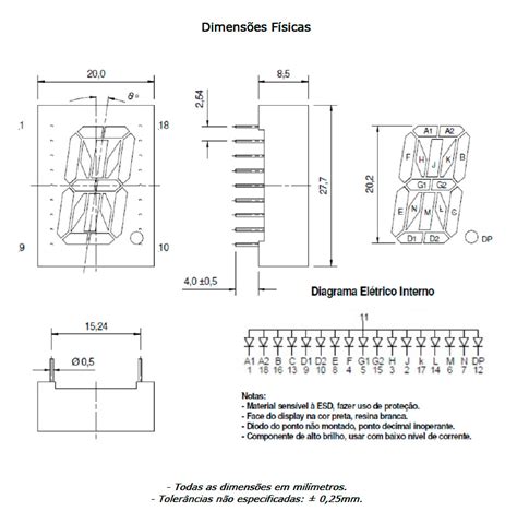 Display Led 16 Segmentos Alfanumérico Branco Anodo Comum D8x14awp