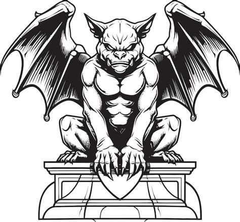 Winged Vigilant Vector Design Showcasing Gargoyle Full Body Statue