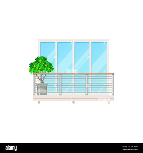 Balcony Window House Building Facade With Fence Railing Or Banister