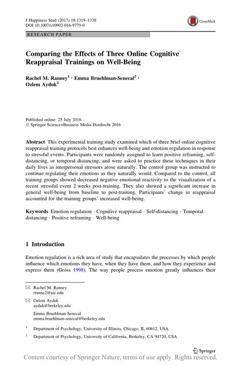 Comparing The Effects Of Three Online Cognitive Reappraisal Trainings On Well Being Request Pdf