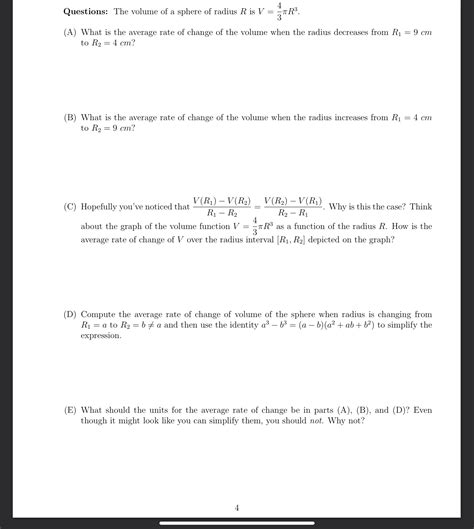Solved Questions The Volume Of A Sphere Of Radius R Is Chegg
