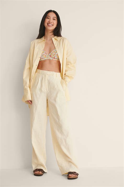 Linen Wide Leg Pants Offwhite Na