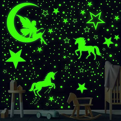 Glow In Dark Stars Ceiling Decor Unicorn Wall Decals Temu