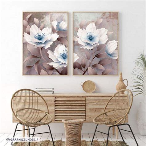 طرح دو تابلوی دکوراتیو از گلهای زیبای نقاشی شده با فرمت 