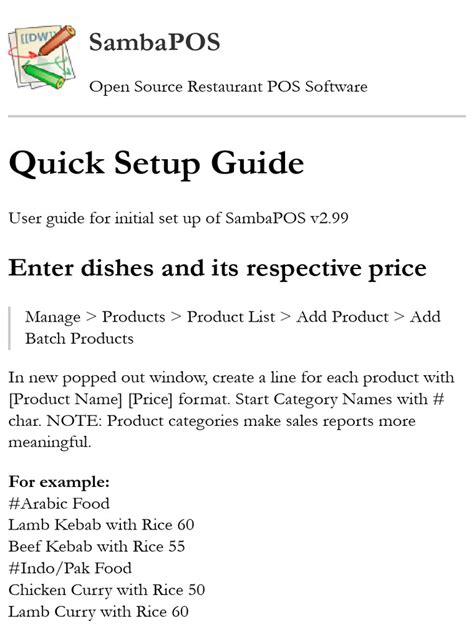 quick setup guide sambapos pdf expense point of sale