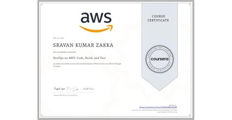 sravan kumar zakka on linkedin completion certificate for devops on aws code build and test