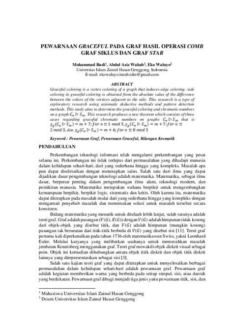 Pdf Pewarnaan Graceful Pada Graf Hasil Operasi Comb Graf Siklus Dan
