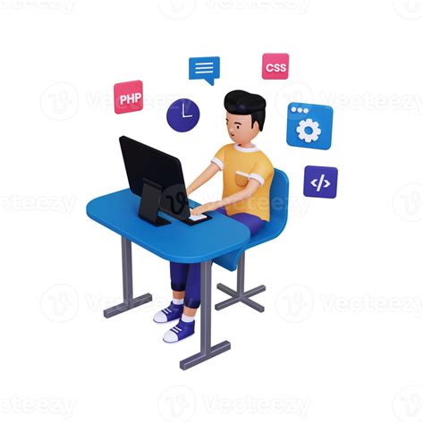 3d Application Developer Working On Project Illustration 10872963 Png