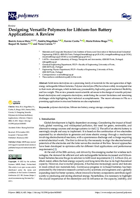 Pdf Designing Versatile Polymers For Lithium Ion Battery Applications A Review
