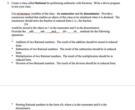 solved 3 create a class called rational for performing
