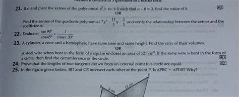 21 If α And β Are The Zeroes Of The Polynomial X26xk Such That α−β2