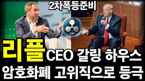 리플코인 트럼프 정부 크립토 차르 암호화폐 고위직으로 리플의 Ceo 브레드 갈링하우스 선정됬다 2차 폭등 준비 1차 목표가 10달러 리플 리플전망 리플코인
