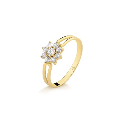 Anel De Flor Em Ouro 18k Com 34 Pontos De Diamante A26844 Fluiarte